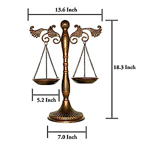 Owlgift Vintage Metal Libra Jewelry Display, Antique Scale Tray Cosmetic Organizer, Farmhouse Candleholder Lawyer of Justice, Unique Centerpiece Stand Storage – Bronze,13.6" W x 18.3" H