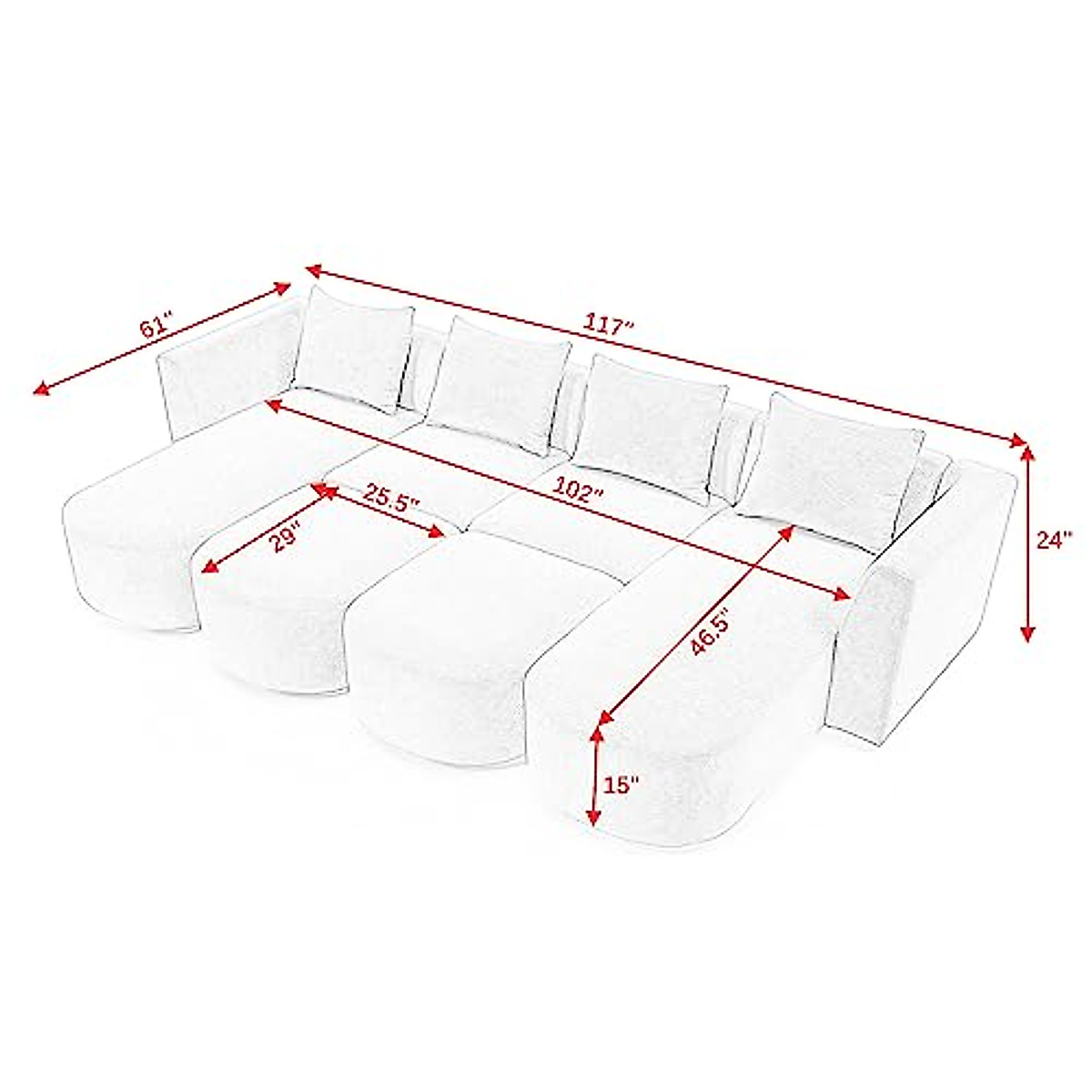 U-Shaped Comfy Modular Sectional Sofa Deep Seat Cloud Couch Convertible Sleeper Sofabed, Modern Living Room Free Customizable Sofa&Couch with 2 Single Seat,Chaise Daybed and Movable Ottomans