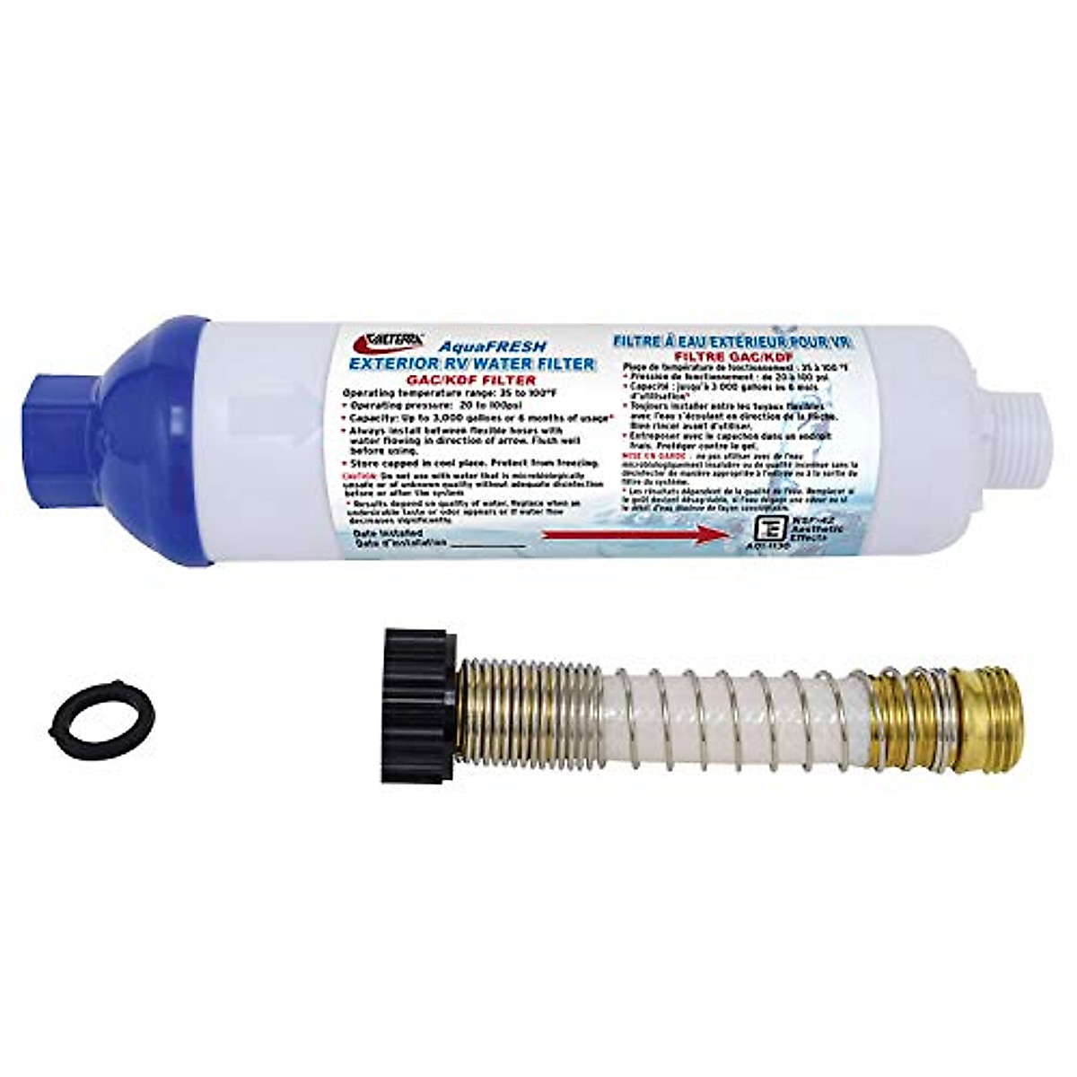 VALTERRA A01-1131VP AquaFRESH Exterior RV Water Filter Kit with Hose Connections and Hose Saver