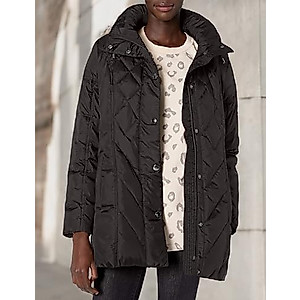 London Fog Women's Plus Size Diamond Quilted Down Coat, Black, 2X