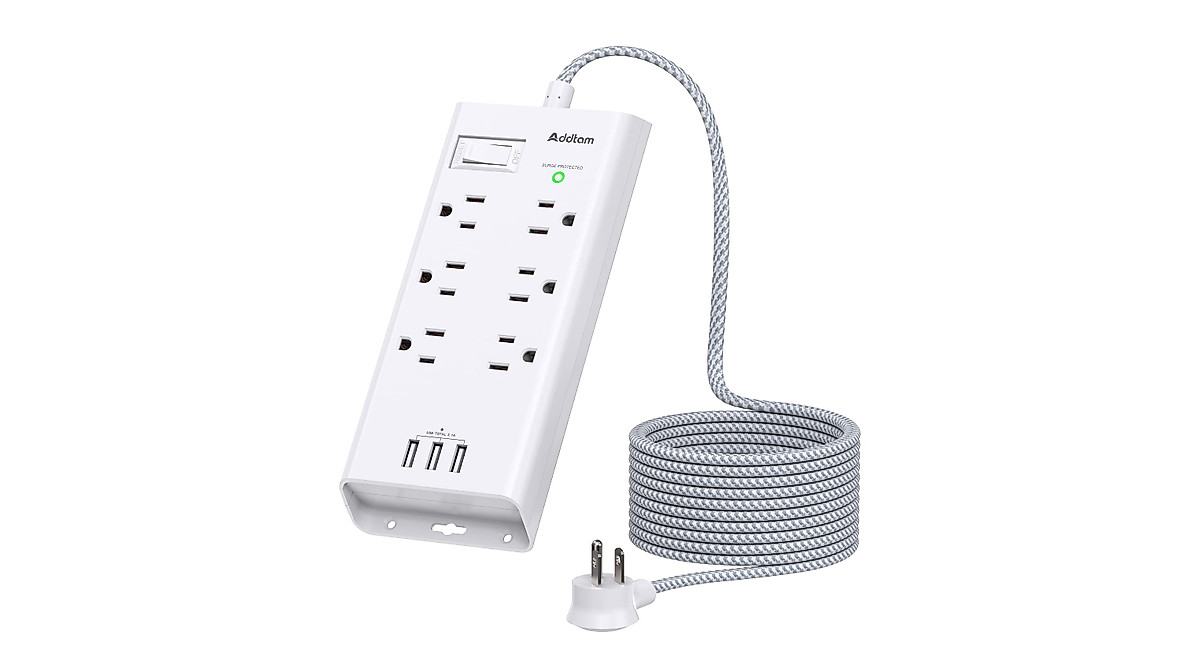 Addtam 10Ft Power Strip - Surge Protector & USB Ports