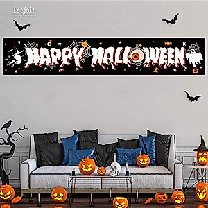 Happy Halloween Banner Halloween Party Signs Banner Decorations Giant Hallowmas Day Celebrate Supplies Fence Yard Porch Huge Sign Outdoor Decorations Photo Backdrop 6 Feet