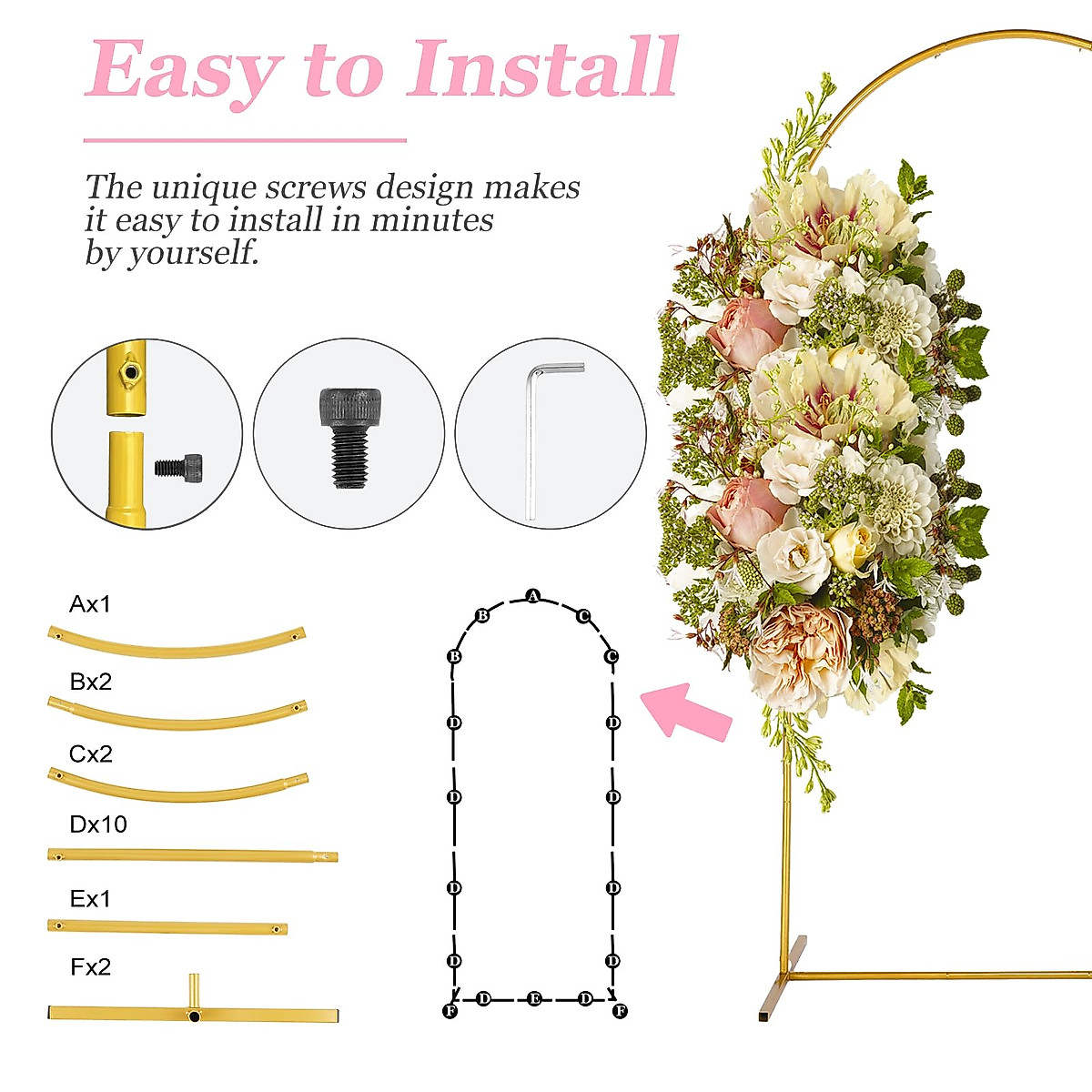 SHALORY Metal Arch Backdrop Stand,7.2 FT Reusable Golden Balloon Arch Frame for Wedding Birthday Party Valentine Baby Shower Background Decoration