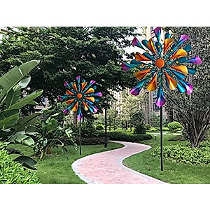 Kinetic Wind Spinners Outdoor Garden Stake, Hight 66 Inch Metal Windmill for Yard Patio Lawn Garden Decorations, 360 Swivel Flower Double Wind Catchers Spinner with Stable Metal Stake