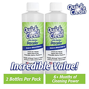Quick & Clean 2-Pack Descaler (4 Total Uses) - Made in the USA - Descaling Solution for Keurig, Nespresso, Ninja, Delonghi, Coffee and Espresso Machines