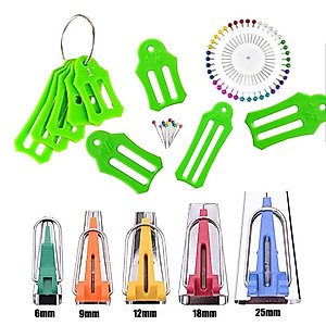 HONEYSEW Set of 15 Size Fabric Bias Tape Maker Tools Fabric Sewing Quilting Bias Binding Maker Come with 40 pcs of Multi-Color Quilting Pins Jelly Roll Sasher Tool Set