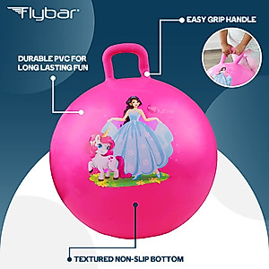 Flybar Hopper Ball for Kids - Bouncy Ball with Handle, Durable Bouncy Balls, Kangaroo Ball, Exercise Ball, Indoor and Outdoor Toy, Pump Included, Toddler Toys for Boys and Girls, Ages 3 and Up (Prn M)