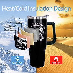 ZNYYZYBA Fishing Gifts for Men, I'd Rather Be Fishing 40 oz Fishing Tumbler with Handle and Straw and Leak Proof Lid, Reusable Stainless Steel Insulated Fishing Coffee Mug, Gifts for Fisherman