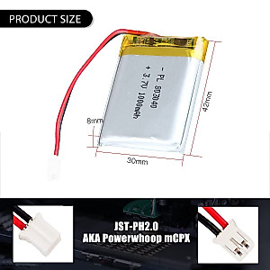 AKZYTUE 3.7V 1000mAh 803040 Lipo battery Rechargeable Lithium Polymer ion Battery with JST Connector