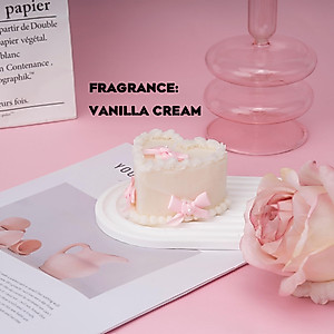 Stylor Coquette Room Decor Aesthetic, Heart Cake Shaped Soy Wax Decorative Candle with Pink Bows for Apartment, Girly Kawaii Cute Stuff for Bathroom Decor. (5 OZ, Vanilla Cream Scented)