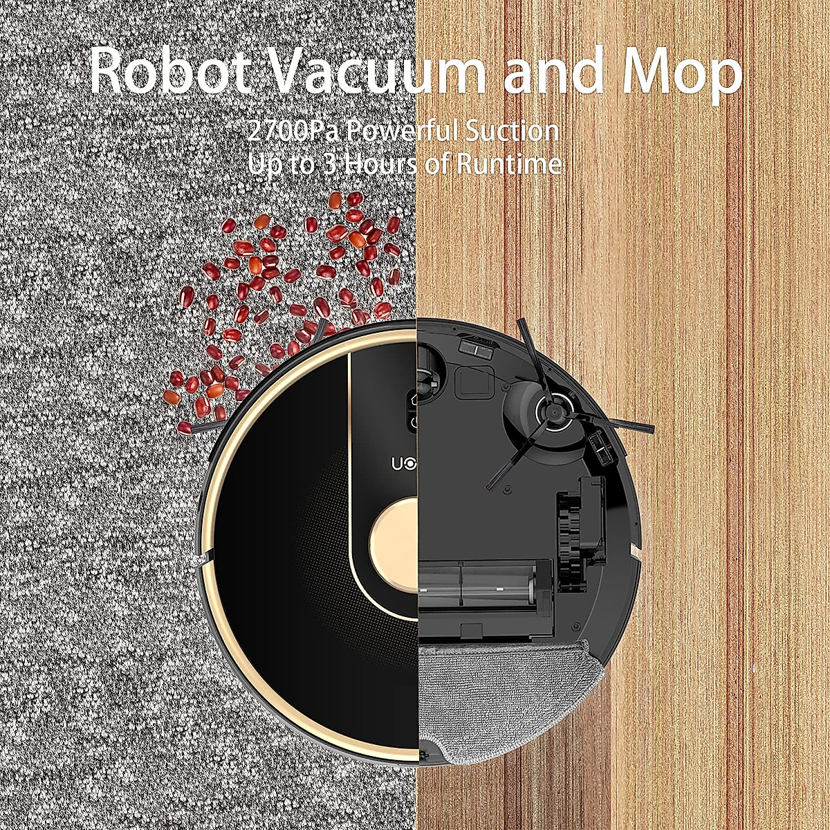 UONI V980Plus Robot Vacuum Cleaner with Self-Emptying Dustbin - Lidar Navigation Robotic Vacuums Multi-Floor Mapping 2700Pa Strong Suction with No-Go Zones 190 Mins Runtime for Pet Hair