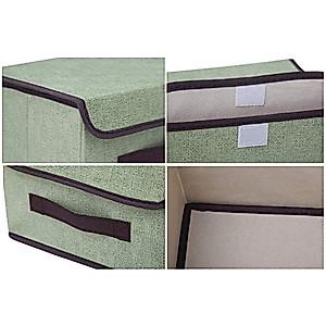 Elonglin Foldable Storage Basket, 2 Pack Lidded Storage Bins with Handle Organize Clothes Toys Book Universal Household Containers for Bedroom Wardrobe Clothes Office Shelf (Green)