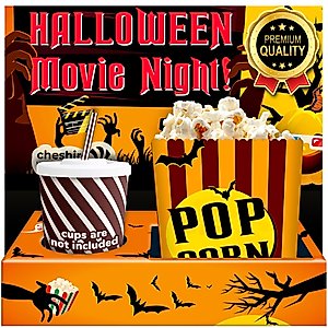 Cheshire Gifts Halloween Party Supplies For Movie Night 36pcs - Popcorn Bags 24ct & Movie Night Snack Trays 12ct - Halloween Party Decorations, Halloween Party Favors, Halloween Decor