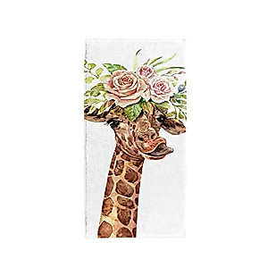 Vantaso Bath Hand Towels Giraffe Floral，Soft & Absorbent Washcloths Towel for Bathroom Kitchen Hotel Gym Spa