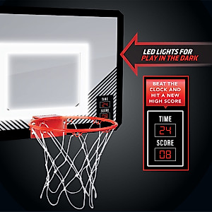 Black Series The LED Light-Up Basketball 18 Inch Hoop Sports Game with Mini Ball for Indoor/Outdoor Play During The Day or Night -Slam Dunk Approved