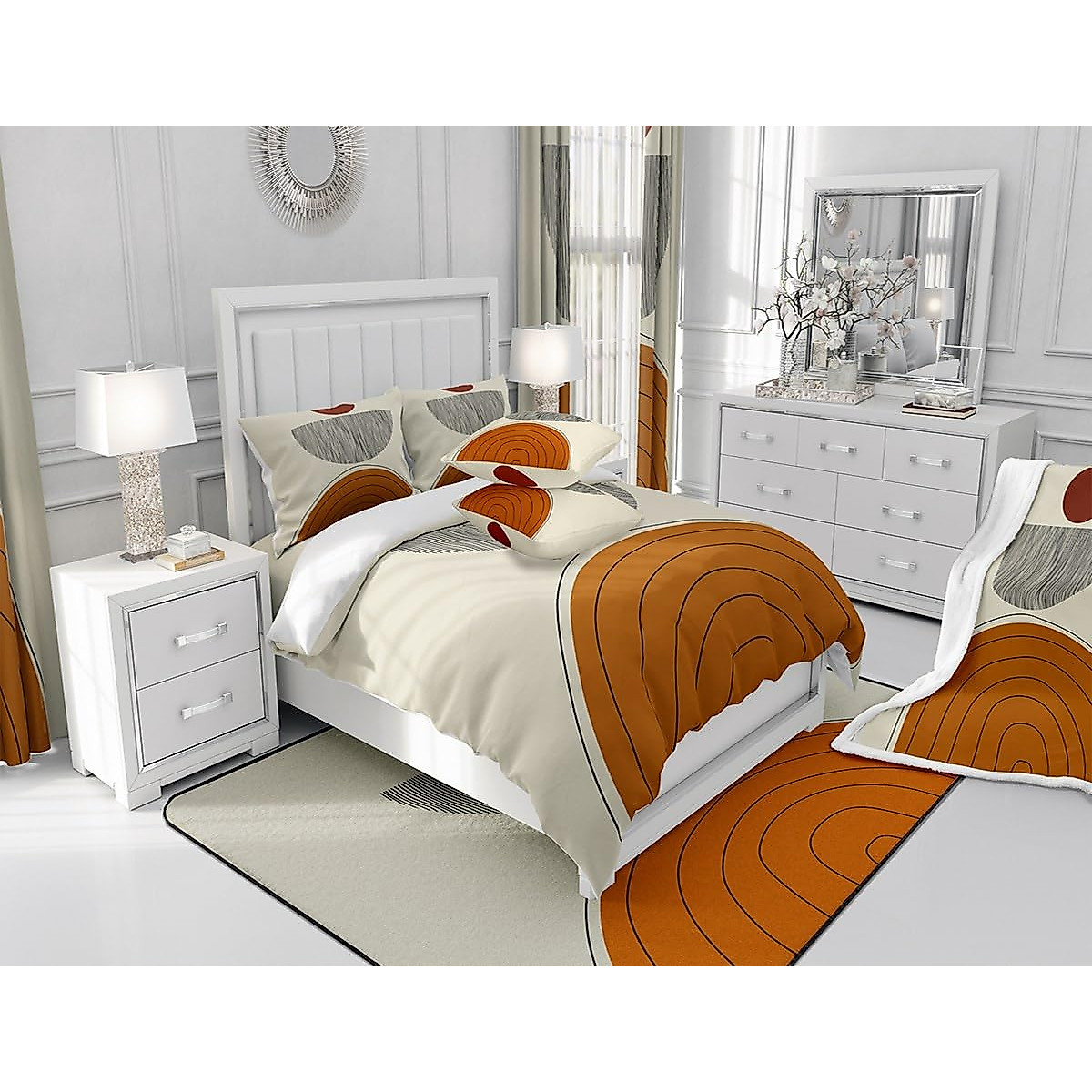 jejeloiu Boho Cotton Duvet Cover Set for Kids Boys Girls Mid Century Abstract Sun and Moon Comforter Cover Set King Size Sunrise Rainbow Bedding Set Modern Bedspread Cover Quilt Cover