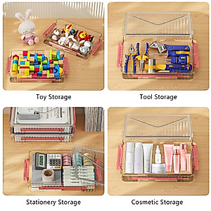 Marte Vanci Plastic Storage Bin with Lid Portable Project Case with Handle Clear Storage Box Transparent File Document Protector Stackable Container for A4 Letter Paper Photo Crafts Scrapbook