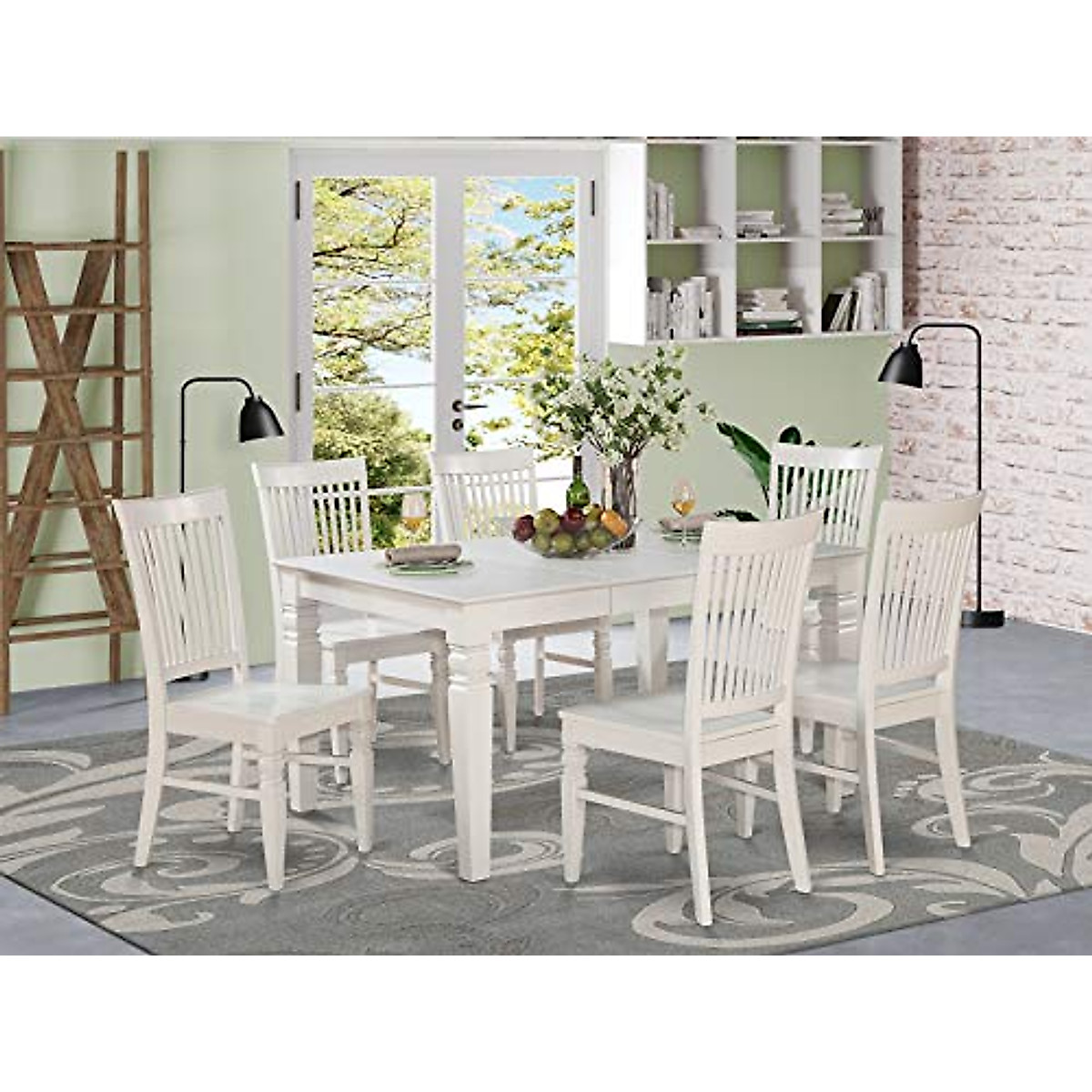 East West Furniture WEST7-WHI-W Weston 7 Piece Kitchen Set Consist of a Rectangle Room Table with Butterfly Leaf and 6 Dining Chairs, 42x60 Inch, Linen White