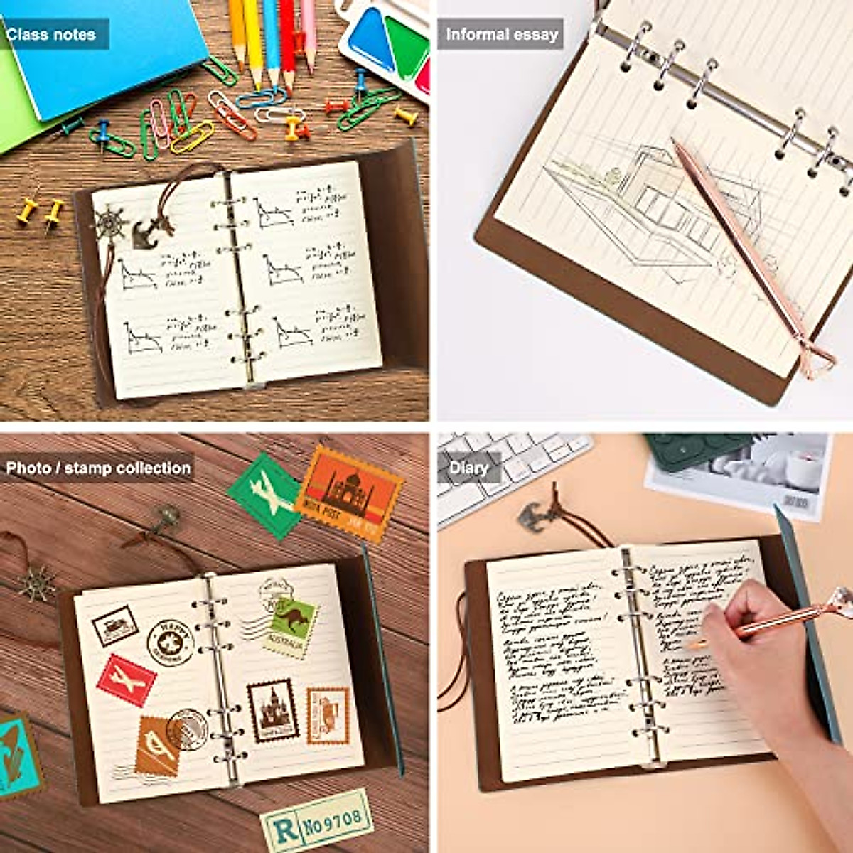 EOOUT 2pcs Leather Writing Journal, Vintage Spiral Refillable Notebook, Travel Journal for Women and Men, 5 x 7.25 Inches, 80 Sheets, 160 Pages