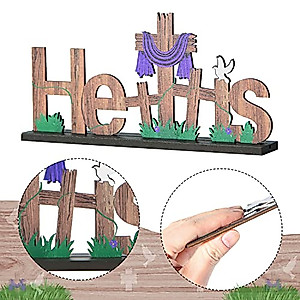 3 Pcs Easter Religious He is Risen Tabletop Decorations,Wooden Rustic Jesus Cross He is Risen He Lives Sign Inspirational Table Centerpiece for Easter Religious Party Dinner Coffee Bar Tabletop Decor