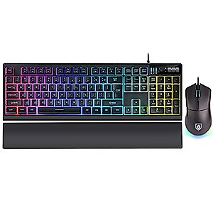 KOLMAX K3 RGB Gaming Keyboard and Mouse Combo,RGB Mechanical feel Gaming Keyboard with Ergonomic Detachable Wrist Rest, Programmable 7200 DPI RGB Gaming Mouse for Windows PC Mac Office/Gaming/Xbox/PS4