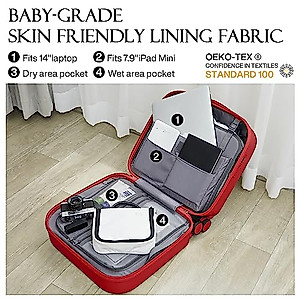 Carry on Luggage, Mixi Suitcase Spinner Wheels Luggage Hardshell Lightweight Rolling Suitcases PC with Cover & TSA Lock for Business Travel Red