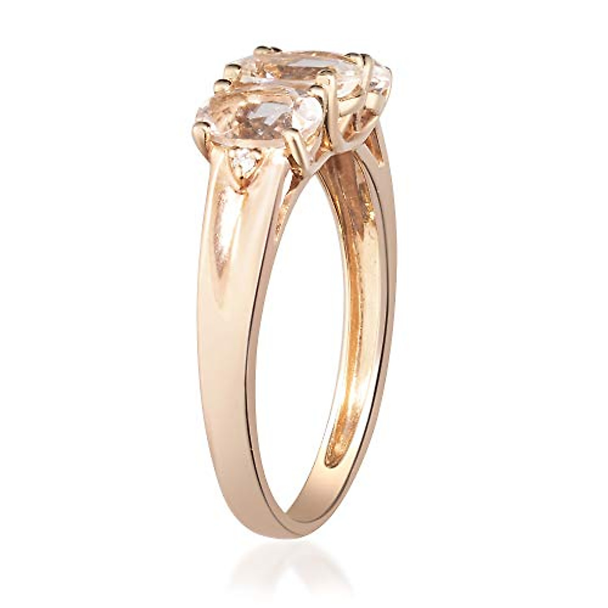 Gin & Grace 10K Rose Gold Pink Natural Morganite Diamond 3 Stone Engagement Promise Propose Promise Ring for Women