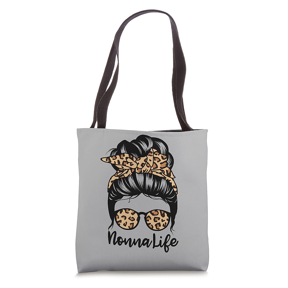 Nonna Life Messy Bun Hair Funny Leopard Nonna Tote Bag