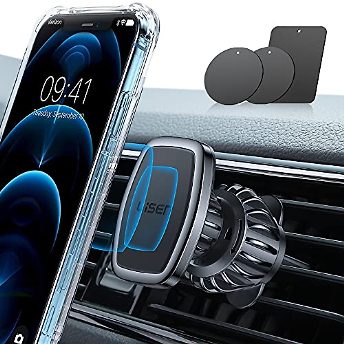 LISEN Magnetic Phone Holder for Car Mount [Easily Install] Car Phone Holder Mount [6 Strong Magnets] Cell Phone Holder for Car Case Friendly iPhone Car Holder for All Smartphones & Tablets