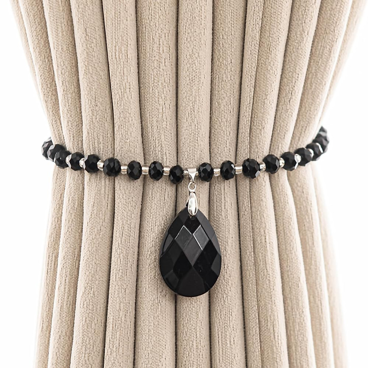 XBYZWM Handmade Magnetic Curtain Tieback,Crystal Curtain Buckle, Luxury Curtain Holdbacks,Suitable for Bedroom, Living Room (Crystal Black)