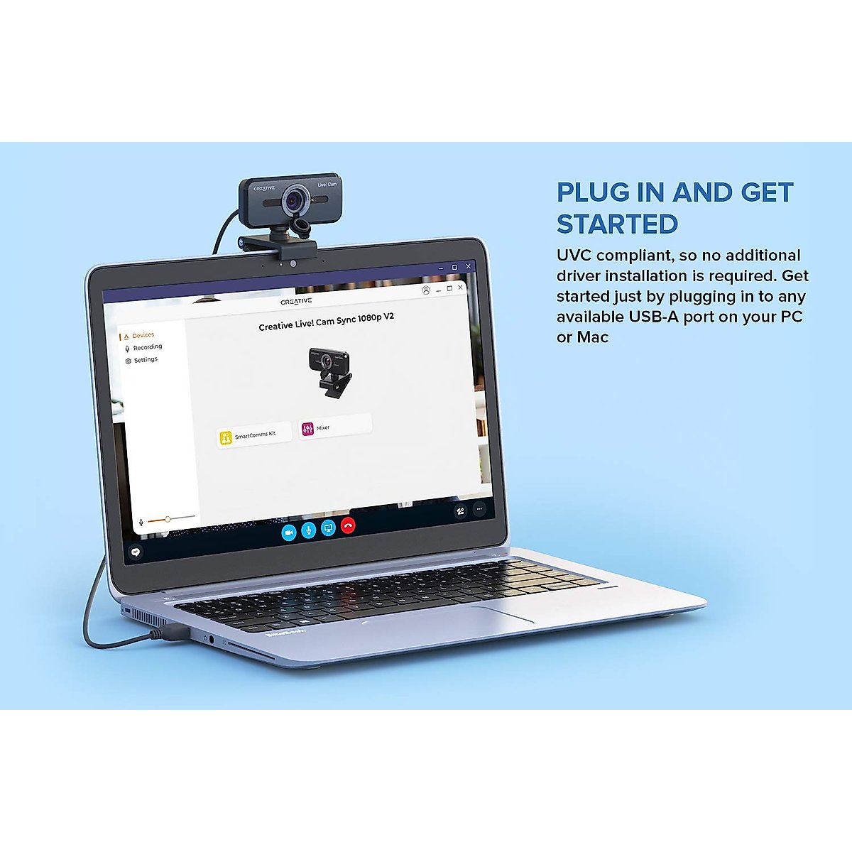 Creative Live! Cam Sync 1080p V2 Full HD Wide-Angle USB Webcam with Auto Mute and Noise Cancellation for Video Calls, Improved Dual Built-in Mic, Privacy Lens Cap, Universal Tripod Mount…