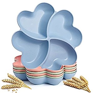 ZOOFOX Set of 6 Appetizer Serving Platter, Unbreakable Chip & Dip Serving Divided Plates, 4-Compartment Heart-Shaped Serving Dish Tray for Nuts, Candy, Dried Fruit, Salads, Snack