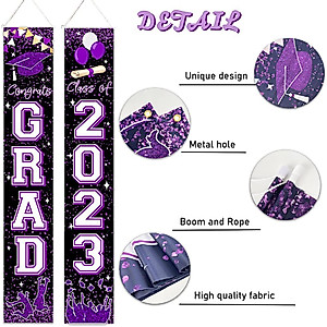 Class of 2023 Banner Purple Graduation Party Decorations Congrats Grad Banner Hanging Door Porch Signs for 2023 University and Senior High School Graduation Decorations