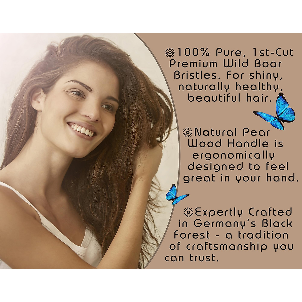100% Natural Boar Bristle Hairbrush for Healthy Hair - Gentle Care, Made in Germany