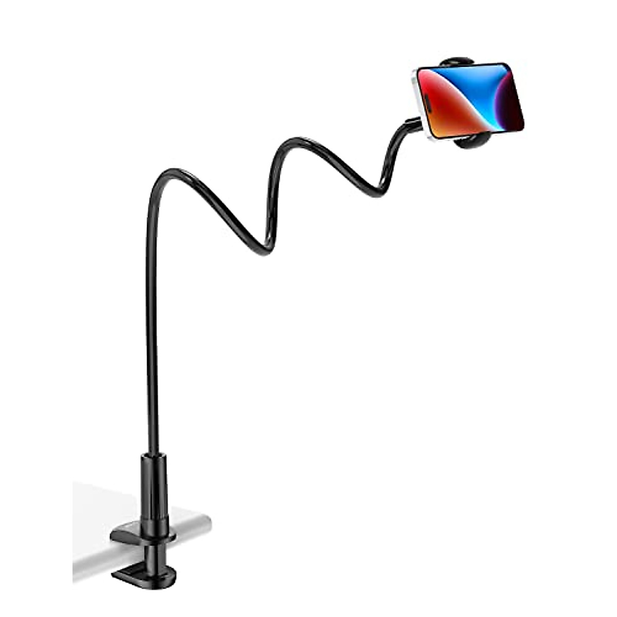 Tryone Gooseneck Phone Holder Stand for Bed Flexible Arm Adjustable Cell Phones Mount Clamp on Desk Bedframe Compatible with iPhone 14 Pro Max 13 12 11 X SE Series/Samsung S22 or Other 4"-7" Devices