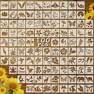 100 Pieces Stencil for Painting,3 Inch Flower Stencils DIY Craft Animal Reusable Template Paint Stencils for Painting on Wood, Crafts, Wall Home Decor
