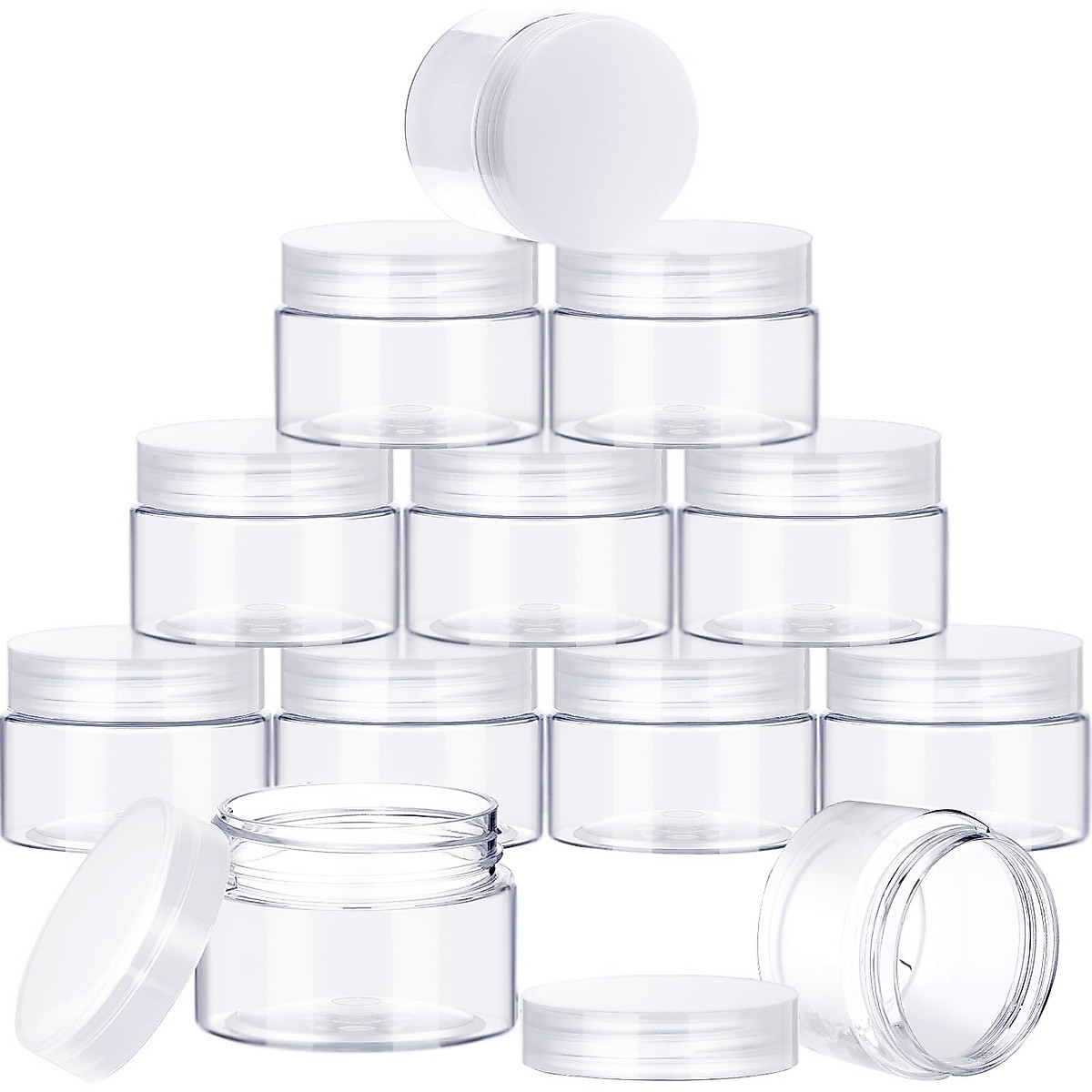 SATINIOR 24 Pieces Empty Clear Plastic Jars with Lids Round Storage Containers Wide-Mouth for Beauty Product Cosmetic Cream Lotion Liquid Slime Butter Craft and Food (Transparent Lid, 2 oz)