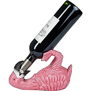 BRUBAKER Wine Bottle Holder Thirsty Flamingo - Polyresin Bottle Decoration - Pink Bird Decorative Figurine Hand Painted Bar Wine Accessory - Funny Wine Gift