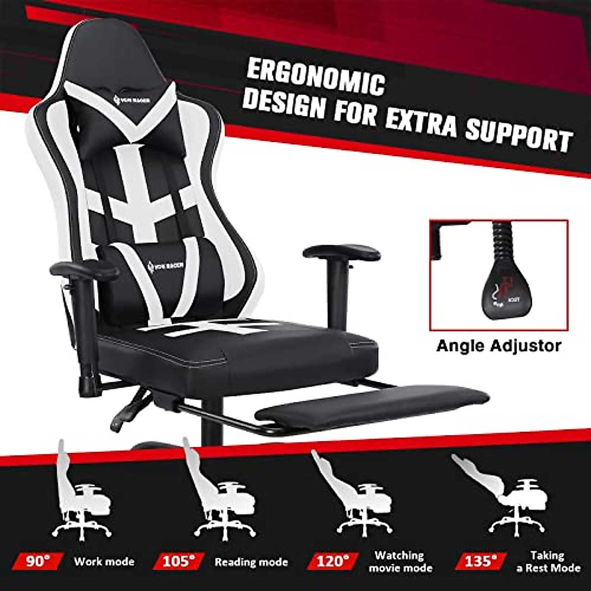 Gaming Chair Massage with Footrest Gamer Chair Ergonomic Gaming Chair for Adults Video Game Chair with Headrest and Massage Lumbar Support Gaming Chair Adjustable Swivel