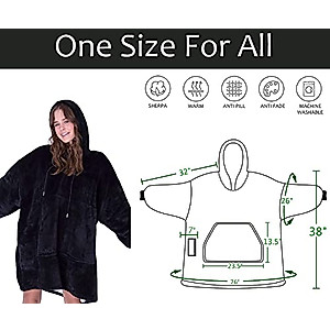 Sherpa Oversized Hoodie Blanket - Double Sided Sweatshirt Blanket Hoodie Women / For Men And Kids | Big Wearable Blanket For Adults And Teens One Size Fits All |  The Ultimate Gift - Reluxie (Black)