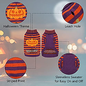 HUMLANJ Halloween Dog Turtleneck Sweater Pumpkin Striped Pet Dog Sweaters Winter Knitted Sweater with Leash Hole Warm Pullover Sleeveless for Large Dogs