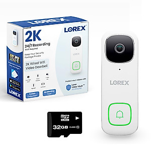 Lorex 2K WiFi Doorbell Camera, Home Surveillance Wired Video Doorbell, Outdoor Security Camera System Requires Existing 16-24VAC Doorbell Wiring, White