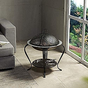 LEAYAN Garden Fire Pit Grill Bowl Grill Barbecue Rack - Portable 22" Quick Set Up Weather Resistant Easy to Clean Firepit w/Grate with Cover BBQ Cooking for Camping Backyard