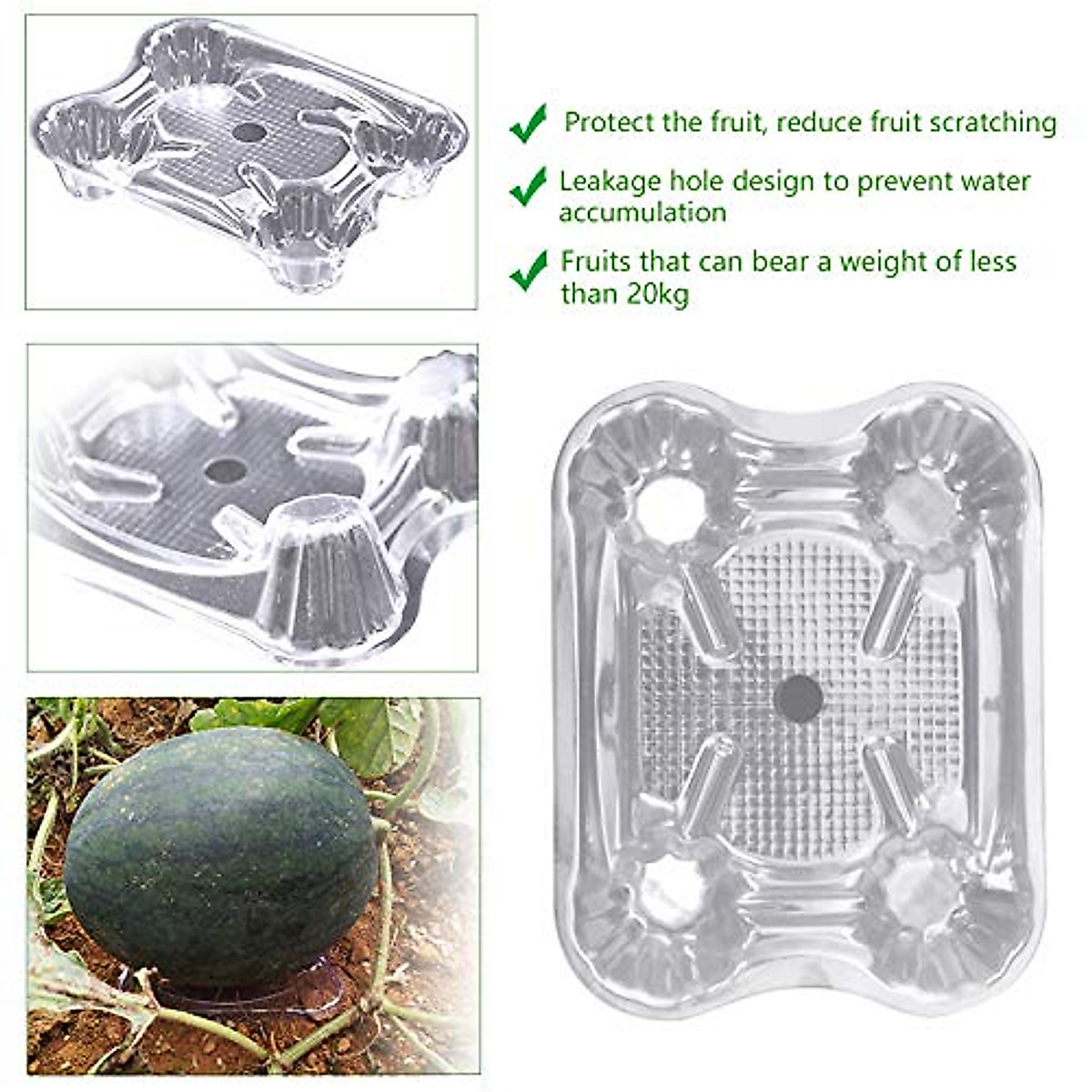 kemengsuer 100 Pieces Plastic Melon Cradle, Fruit & Vegetable Cradle Stands, Holds up to 20 lbs, Clear Plastic Melon Support Cradle for Keep Watermelon Off of The Ground(13.5 x 10.5cm/5.11 x 4.13inch)