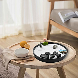 Artcome Japanese Zen Sand Garden for Desk with Rake, Stand, Rocks and Mini Furnishing Articles - Office Table Accessories, Mini Zen Sand Garden Kit - Meditation Gifts