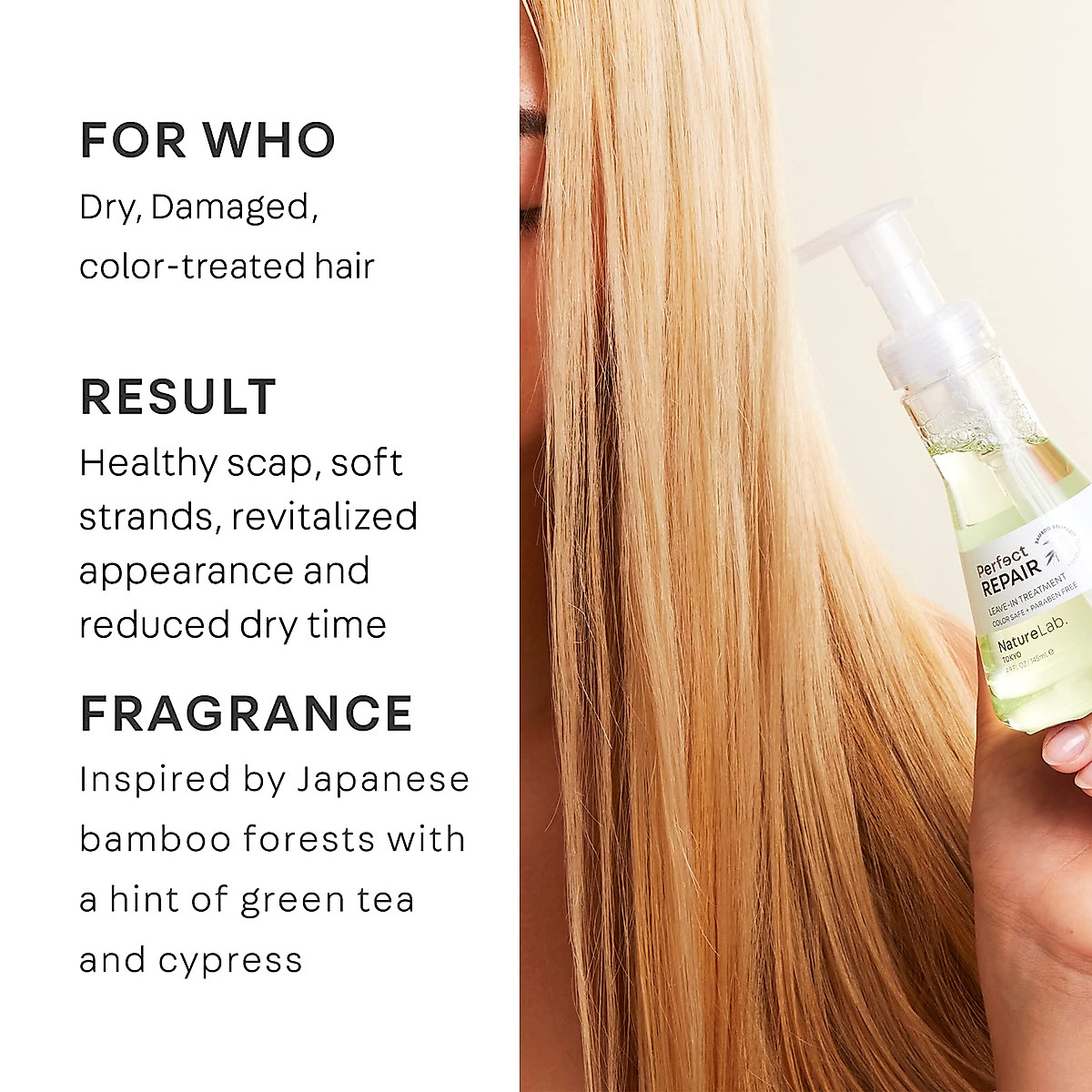 NATURELAB. TOKYO Perfect Repair Leave-In Treatment: Leave-In Foam Hair Treatment to Repair Dry, Damaged, Color Treated Hair I 4.9 FL OZ / 145 ml