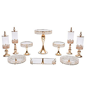 Cake Stands Set, Crystal Cupcake Stand Cookie Holder Fruits Dessert Display Plate, for Baby Shower Wedding Brithday Party Celebration Home Decoration (Gold-10PCS)