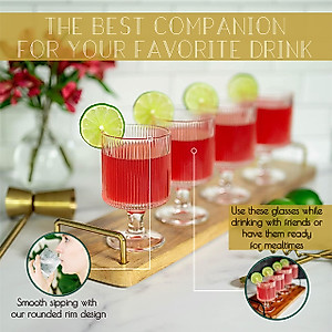 Greenline Goods Ripple Ribbed Drinking Glasses - Modern Kitchen Glassware Set Unique Vintage Cups For Weddings, Cocktails Or Modern Bar - Set of 4 (10 Oz Stemmed)