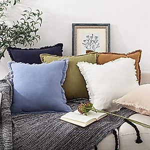 ATLINIA Linen Decorative Throw Pillow Cover 20'' x 20'' Fringed Throw Pillow Cover Pillow Cases Accent Pillows for Bed Brown Pillow Cover