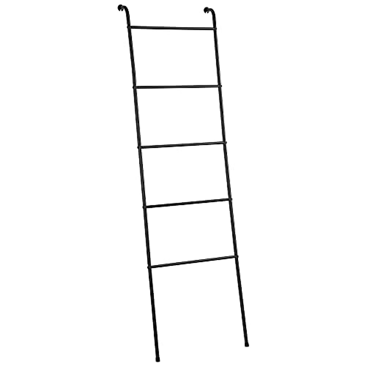 Towel Blanket Ladder Black Metal Blanket Ladder Holder Industrial 5 Tier Wall Leaning Ladder Rack for Bathroom Living Room Laundry Room (Matte Black)